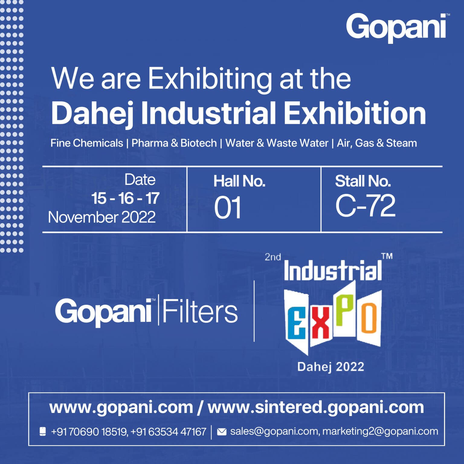 Gopani Invites you to Visit Dahej Industrial Expo 2022Gopani Filters ...
